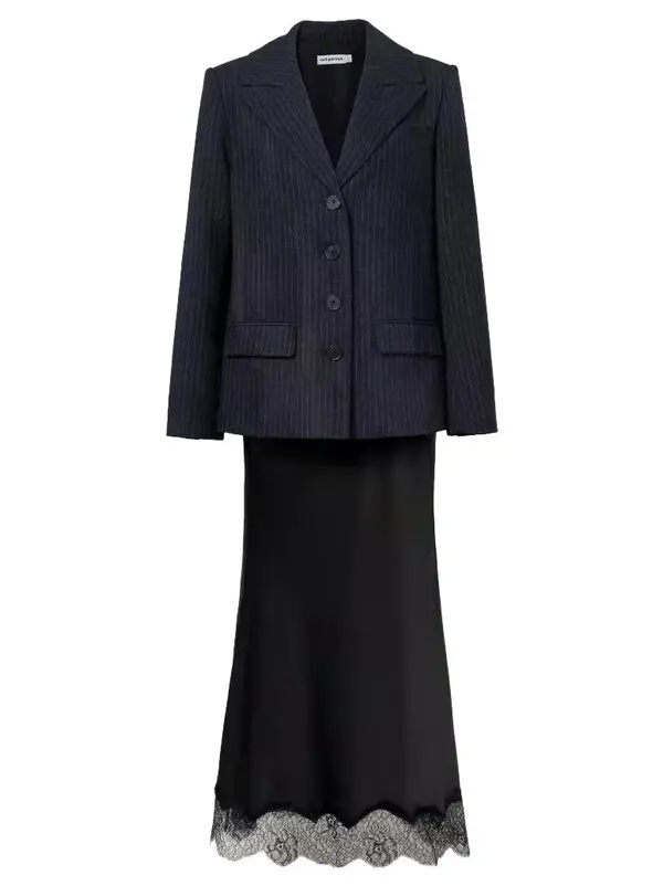 SELF-PORTRAIT Tailored Blazer Satin Midi Dress - Black