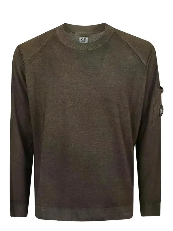 C.P. COMPANY Merino Wool Re-colour Lens Crewneck Sweater - Brown