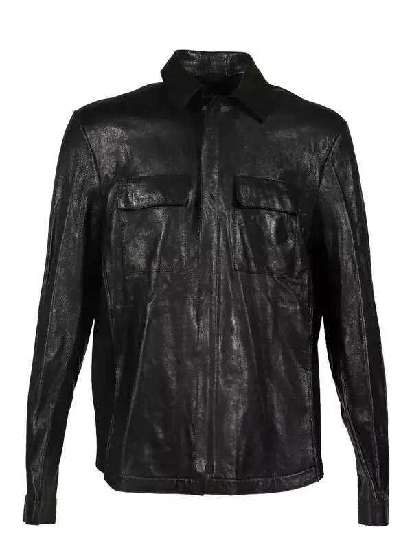 SAN263-1 Flap-pocket Leather Jacket - Black