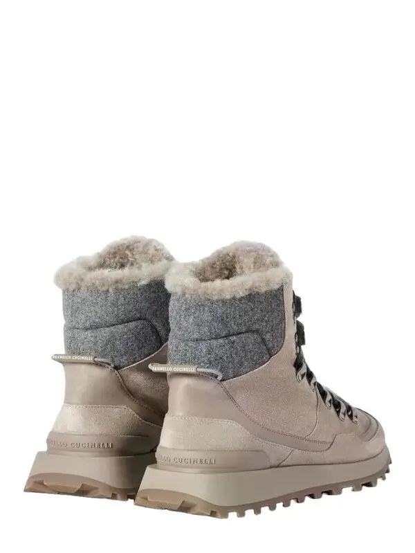 Brunello Cucinelli Suede Runners With Knit Insert And Shearling Lining - Neutrals