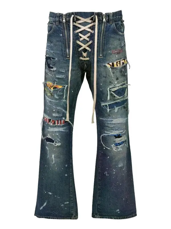 JUN/NAKAYAMA Distressed Lace-up Jeans - Blue
