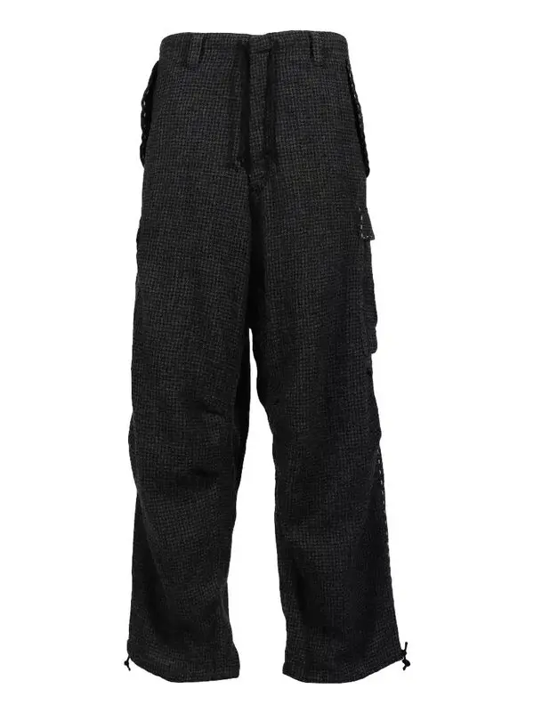 Y’s Houndstooth-pattern Hand-stitched Cargo Pants - Black