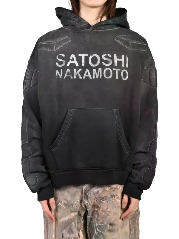 SATOSHI NAKAMOTO Padded Logo-print Hoodie - Black