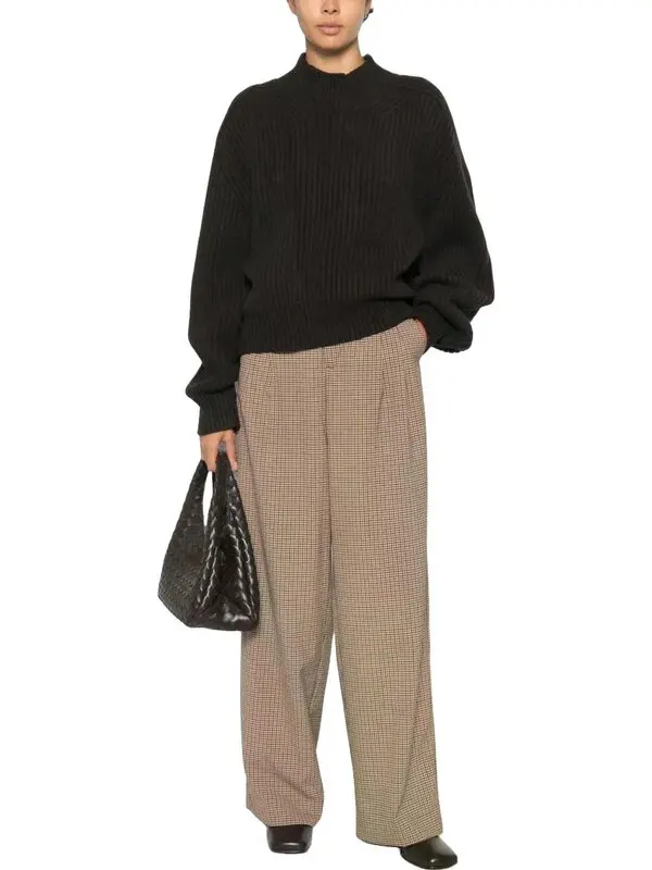 WHITE SAND Check-pattern Wide-leg Trousers - Neutrals