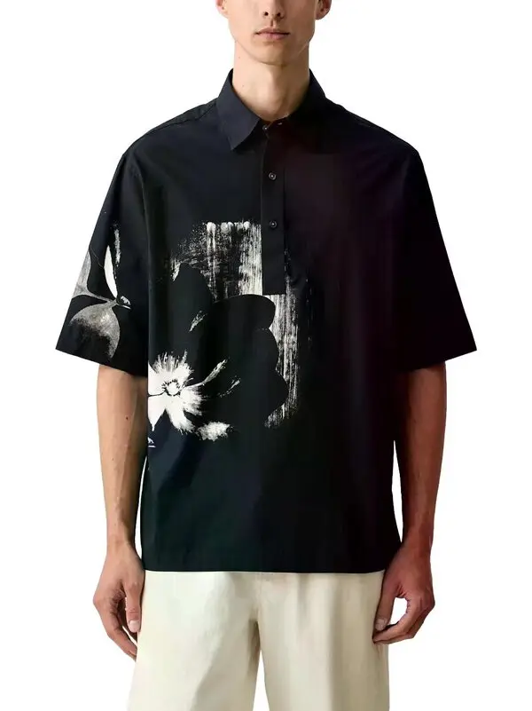 Armani Exchange Floral-print Short-sleeve Shirt - Black