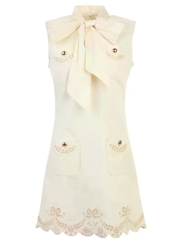 SELF-PORTRAIT Broderie Denim Mini Dress - Neutrals