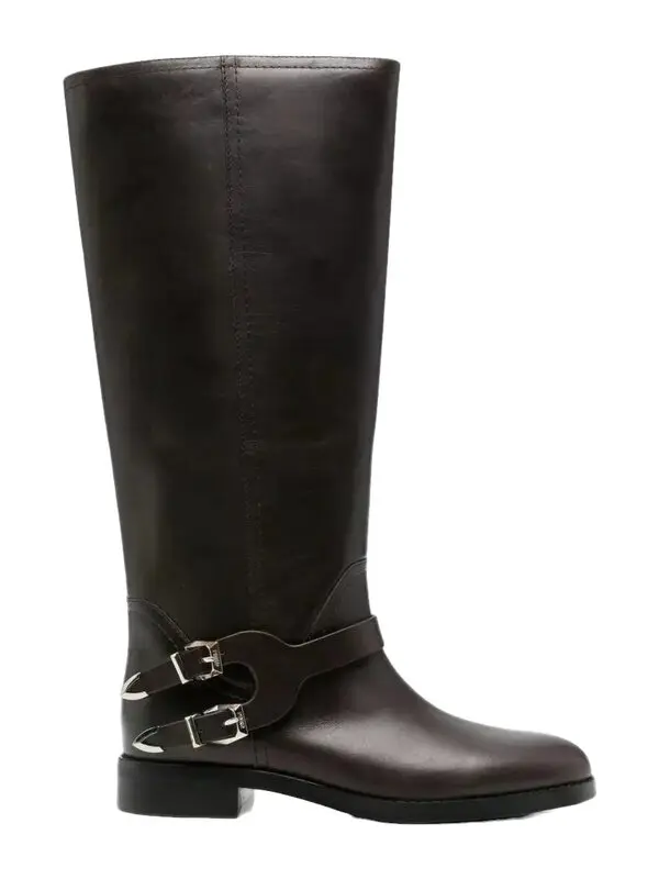 Pinko Buckled Leather Cowboy Boots - Brown