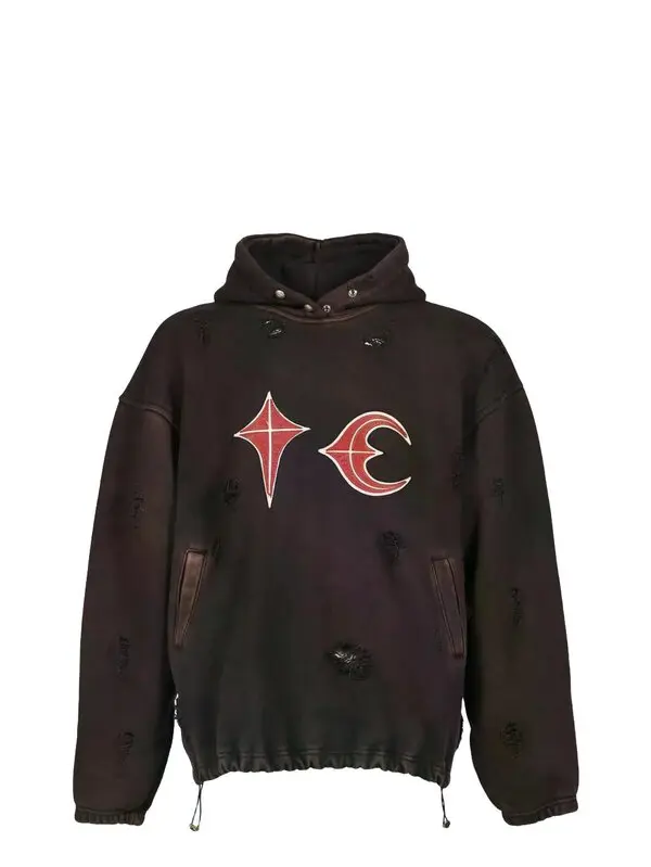 THUG CLUB Distressed Graphic-print Hoodie - Black