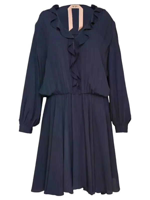 N°21 Ruffled Long-sleeve Mini Dress - Blue
