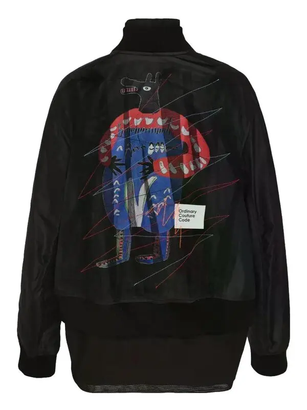 ORDINARY COUTURE CODE Graphic-print Panelled Bomber Jacket - Black