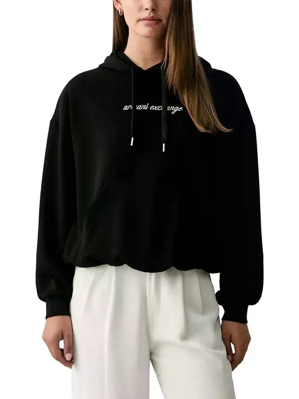 Armani Exchange Logo-embroidered Hoodie - Black