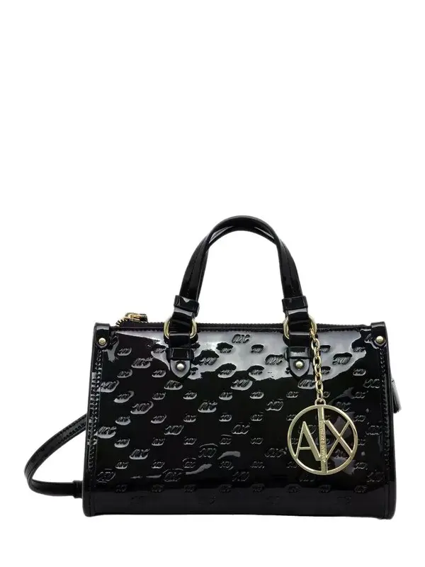 Armani Exchange Logo-embossed Patent Shoulder Bag - Black