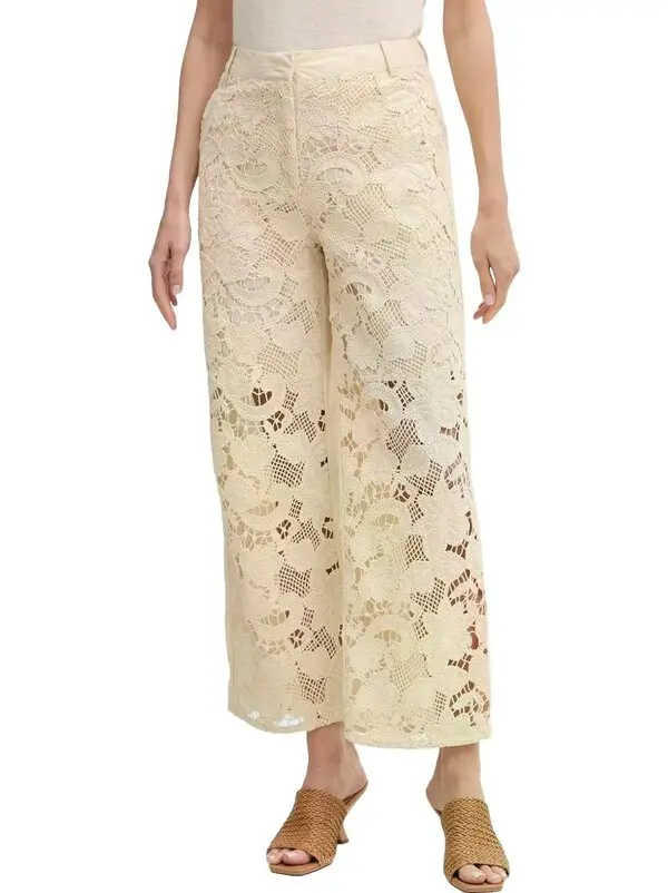 Sisley Guipure-lace Cropped Trousers - Neutrals