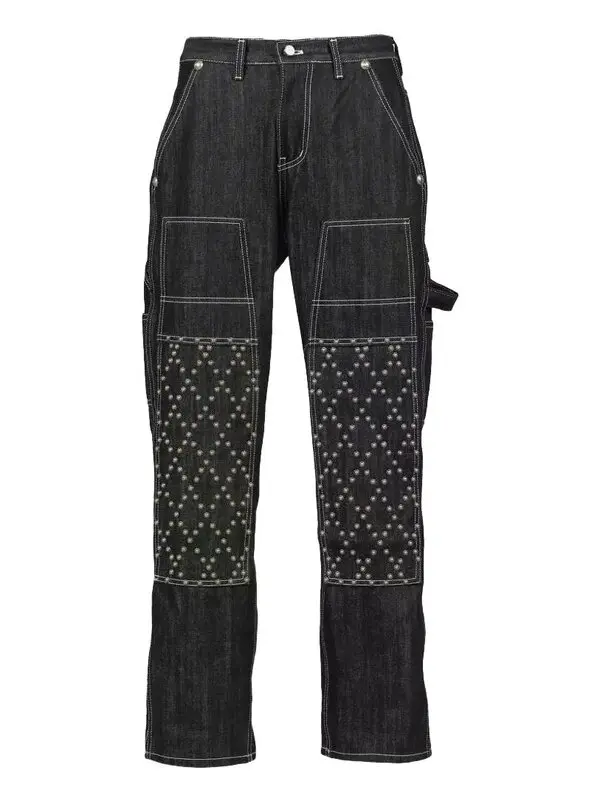 THUG CLUB Studded Double-knee Jeans - Black