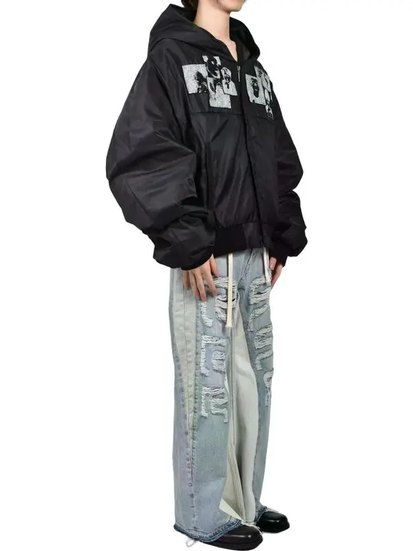 RRR123 Mentalists Patch-detail Hooded Bomber Jacket - Black