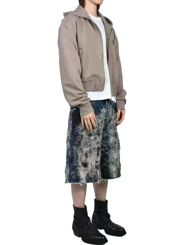 THUG CLUB Stud-embellished Cropped Hoodie - Neutrals