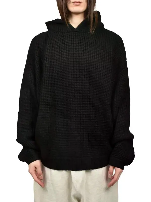 ESSENTIALS Heavy Waffle Hooded Sweatshirt - Black