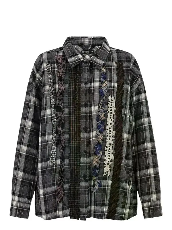 OPEN YY Checkered Ruffled Shirt - Grey