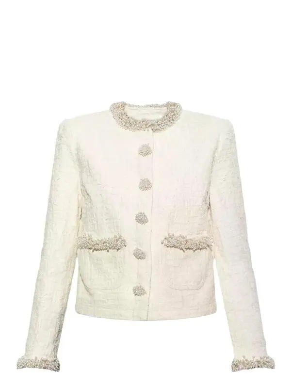 SELF-PORTRAIT Textured Denim Jacket - Neutrals