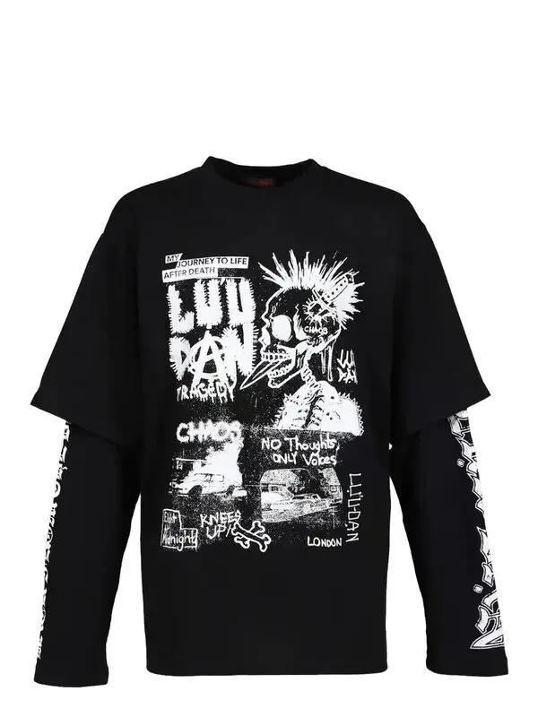 LỰU ĐẠN Layered-design Graphic-print T-shirt - Black