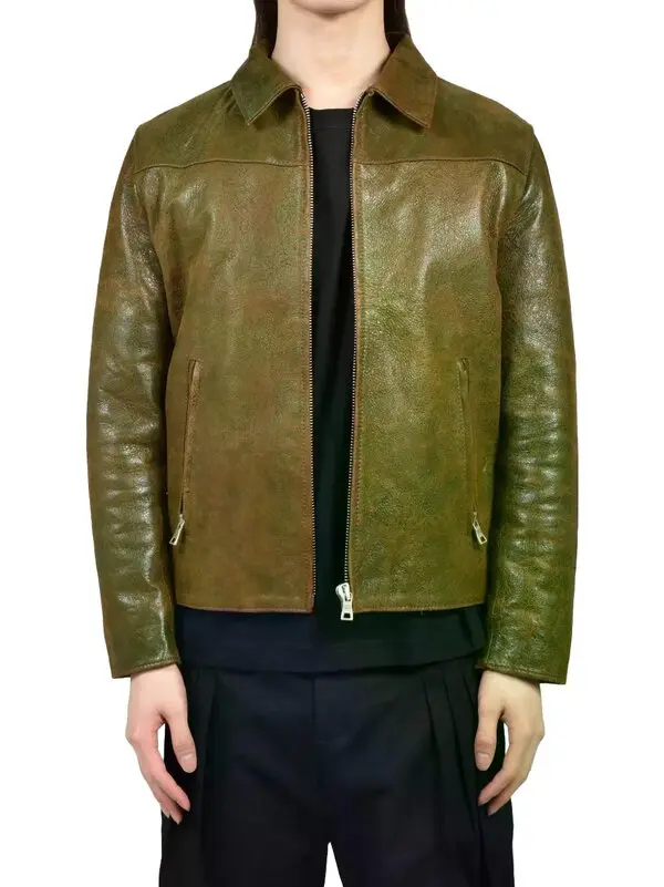 NO/FAITH STUDIOS Aged-effect Leather Jacket - Green