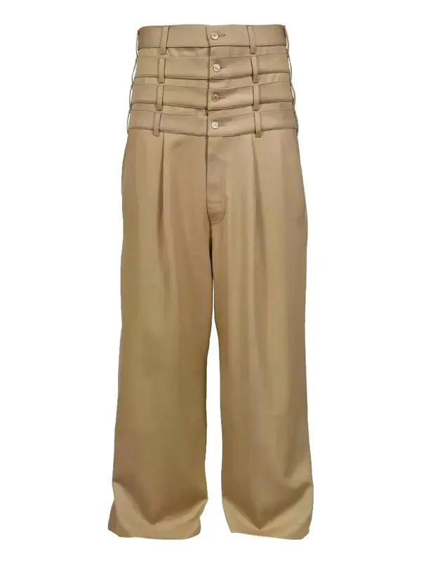 3.PARADIS Four-waist Pleated Tailored Trousers - Neutrals