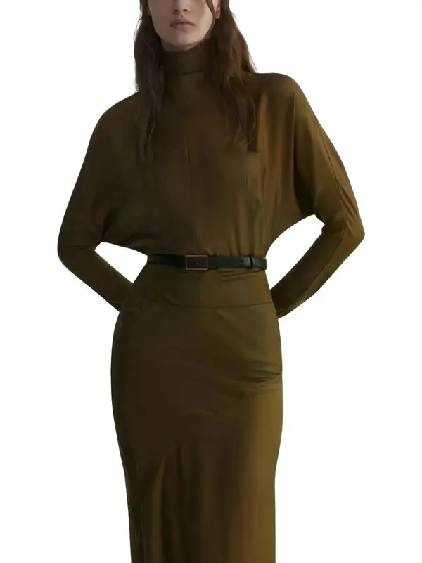 MUGLER Mock Neck Bat Sleeves Top - Green