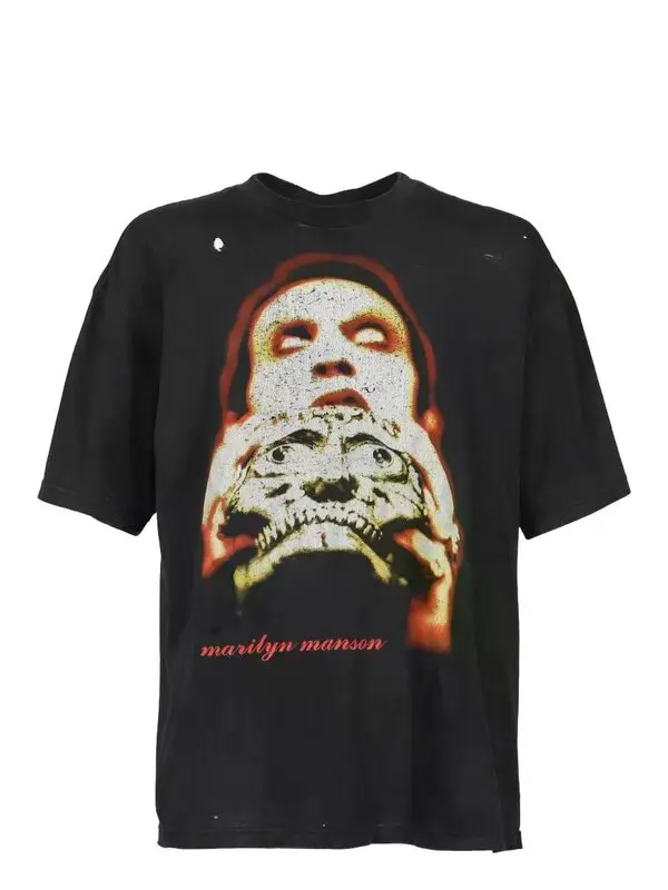 EARTHLING COLLECTIVE Graphic-print Distressed T-shirt - Black