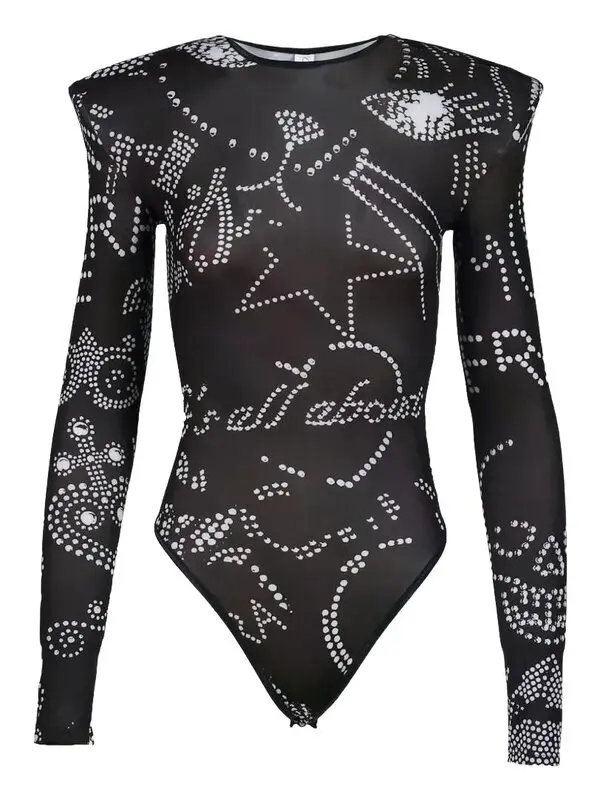 Vaquera Printed Shoulder-pad Bodysuit - Black