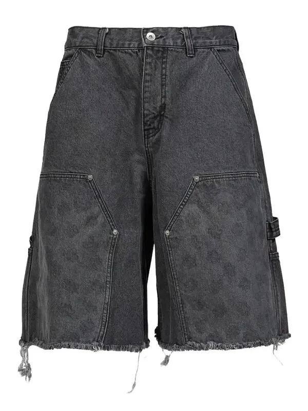 JUN/NAKAYAMA Paisley Pattern Denim Carpenter Shorts - Grey