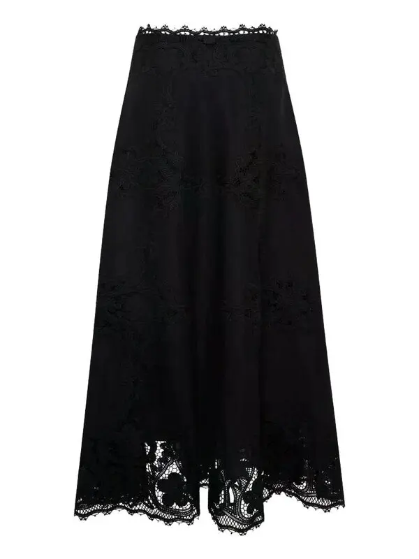 Ulla Johnson Guipure Lace-trimmed A-line Skirt - Black