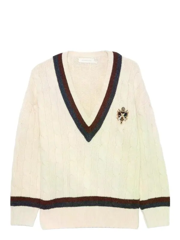 Zimmermann Valiant Cable-knit V-neck Sweater - Neutrals