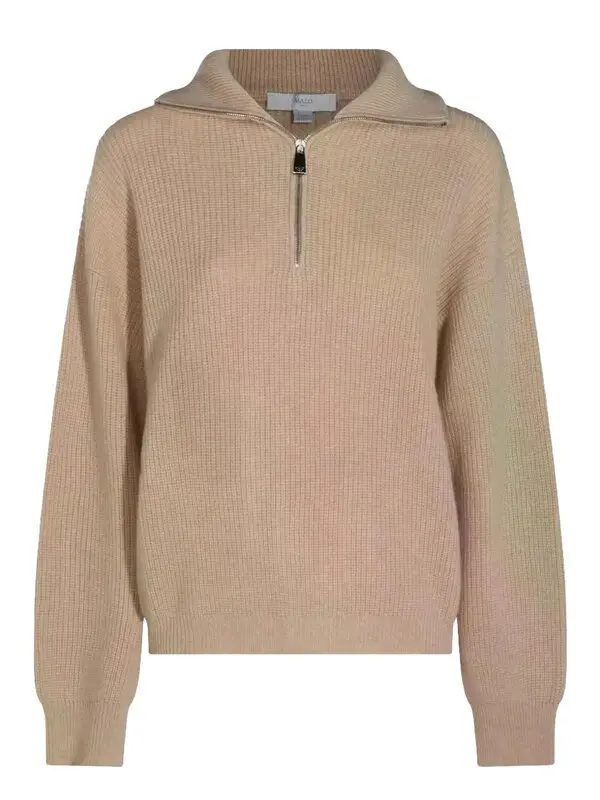 Malo Cashmere Ribbed-knit Quarter-zip Sweater - Neutrals