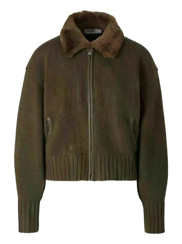 Simkhai Faux-fur Collar Zip-up Cardigan - Green