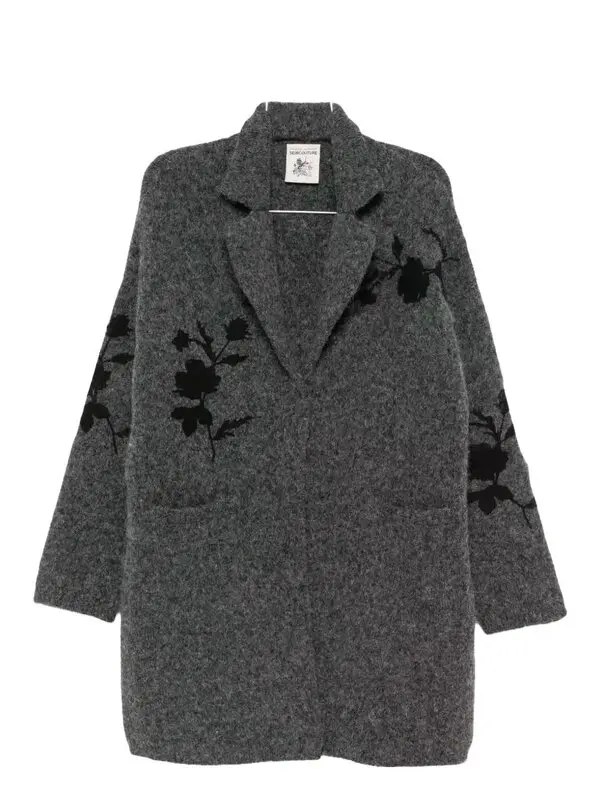 SEMICOUTURE Floral-intarsia Notched-lapels Coat - Grey