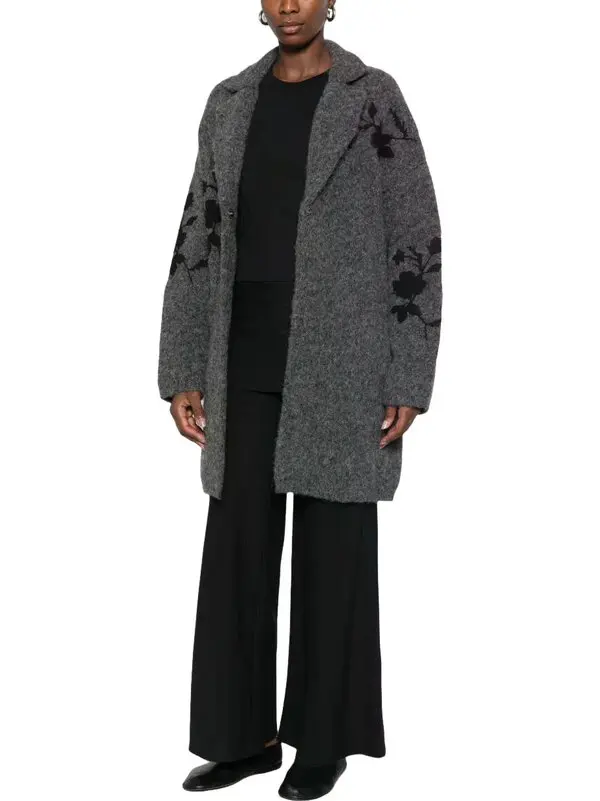 SEMICOUTURE Floral-intarsia Notched-lapels Coat - Grey
