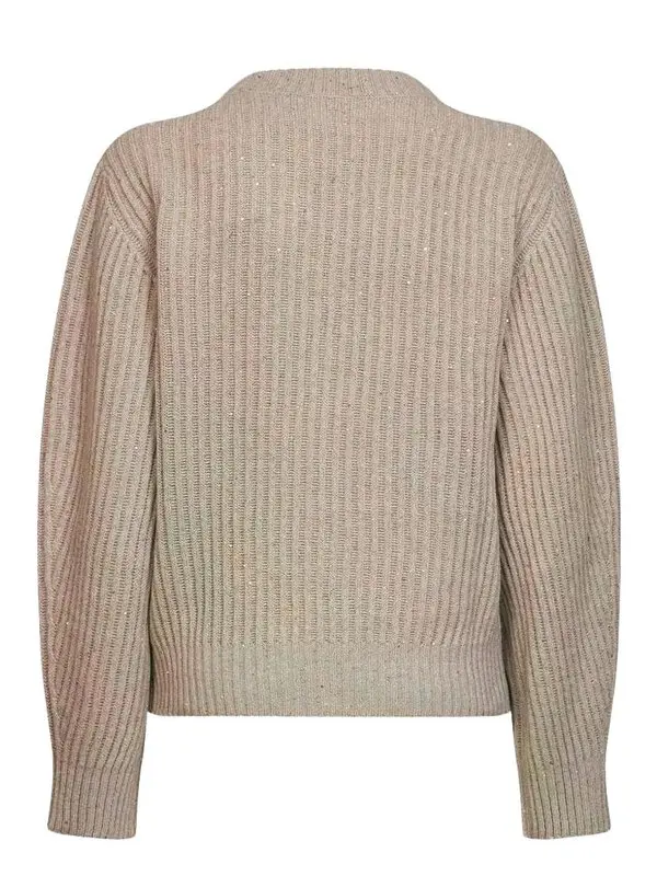 Brunello Cucinelli Sequin-embellished Ribbed-knit Sweater - Neutrals