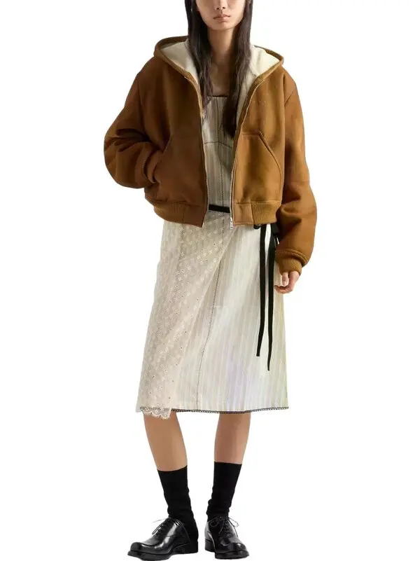 Prada Hooded Shearling Jacket - Brown