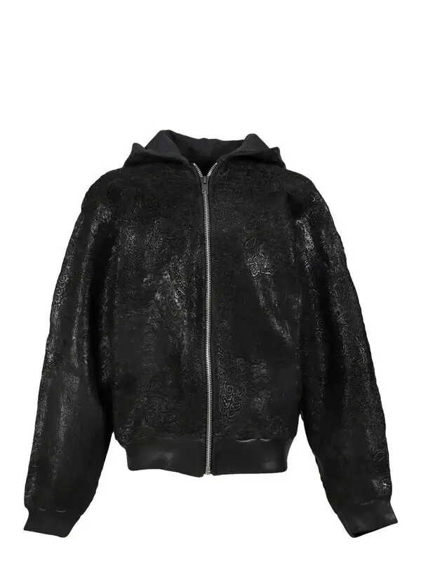 EARTHLING COLLECTIVE Floral-embellished Coated Jacket - Black