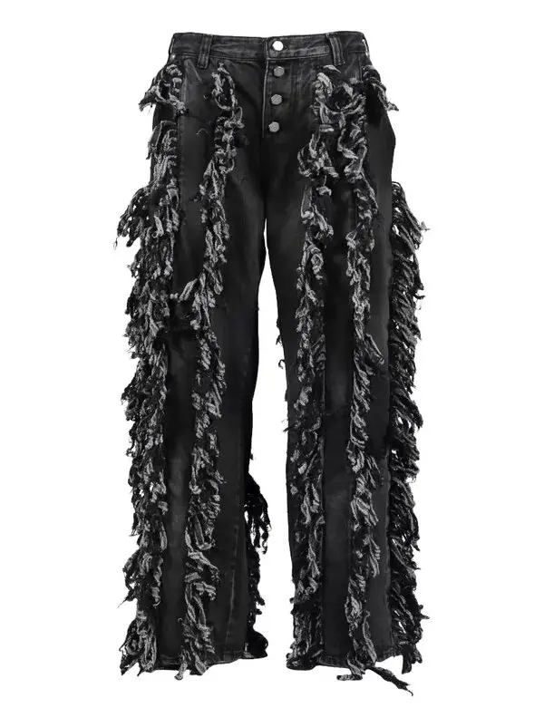 THUG CLUB Angels Fringe-trimmed Jeans - Black