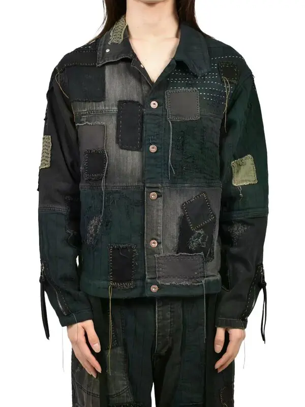 D HYGEN Patchwork Distressed Denim Jacket - Black