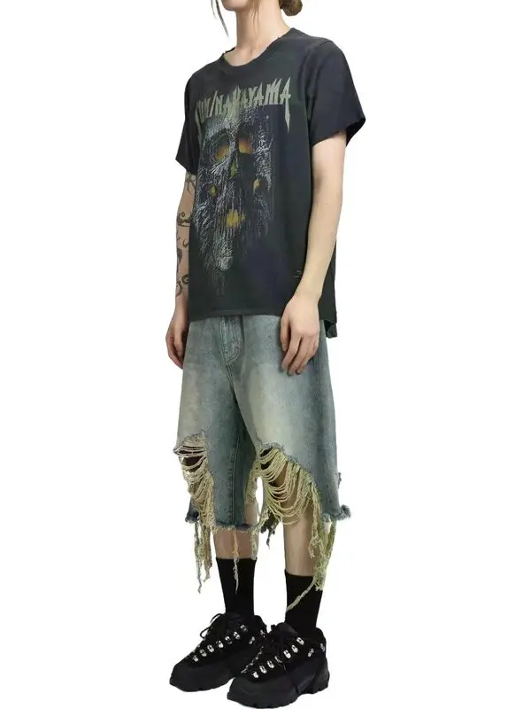 JUN/NAKAYAMA Skull Graphic-print Washed T-shirt - Black