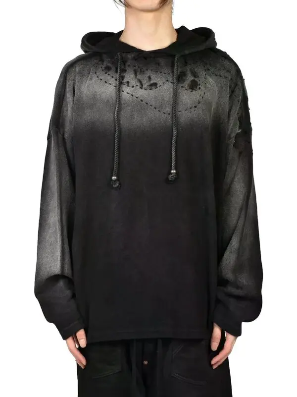 GLASS CYPRESS Destroyed Cropped Hoodie - Black