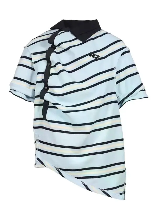 Natasha Zinko Striped Asymmetric Polo Shirt - Blue
