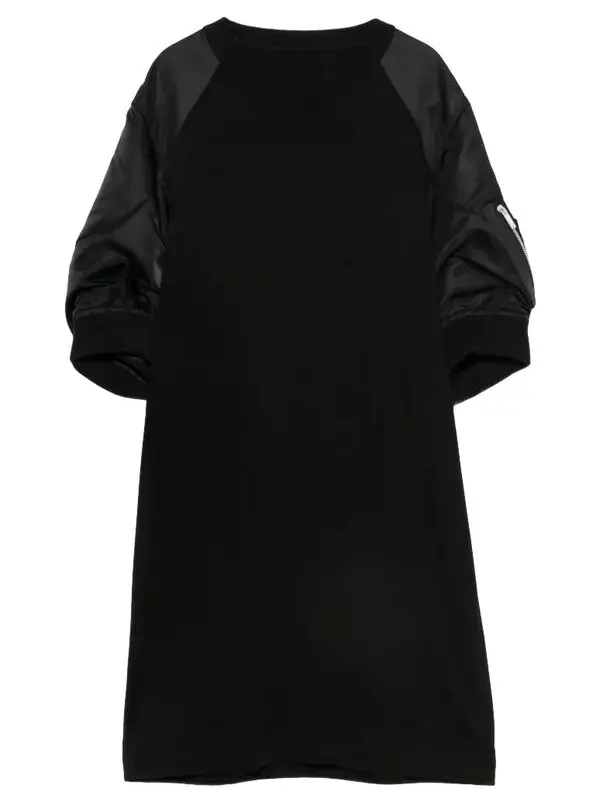 Sacai Satin-sleeve Pocket-detail Midi Dress - Black