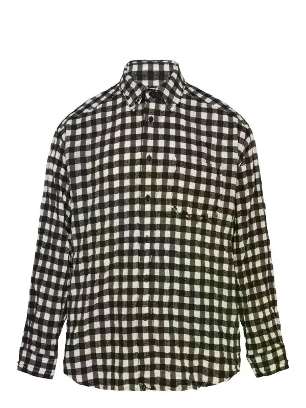SOLID HOMME Frayed Gingham-check Shirt - Black