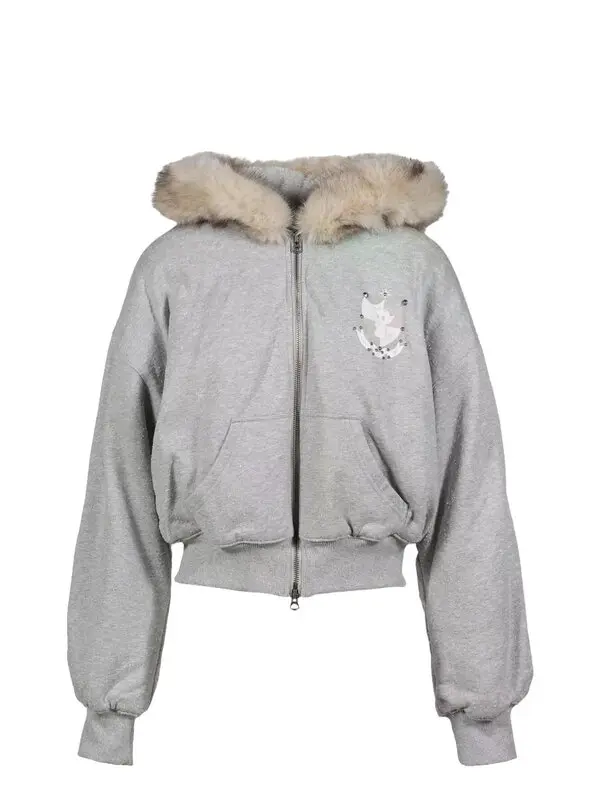 NΦ DRESS Faux-fur Trim Studded Hoodie - Grey
