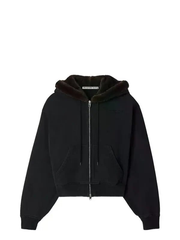 Alexander Wang Zip-up Hoodie With Faux Fur Hood - Black