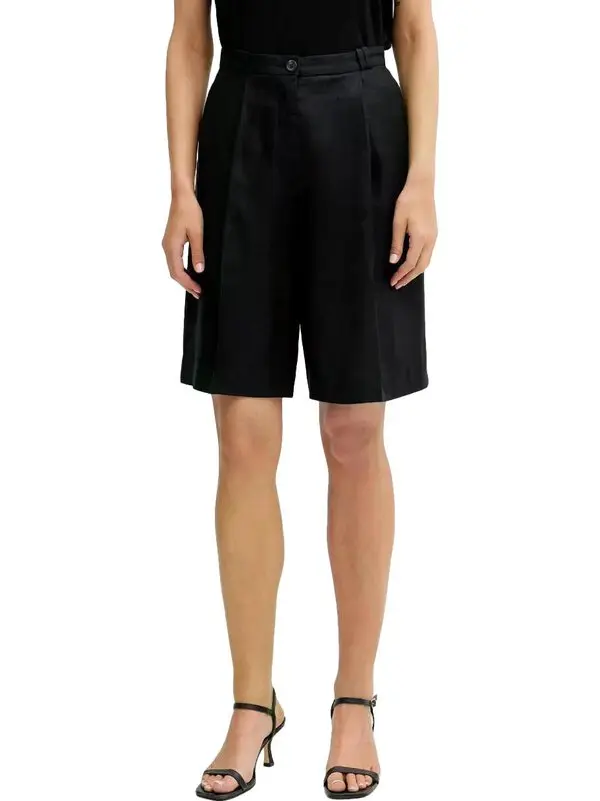 Sisley Pleated Linen Bermuda Shorts - Black