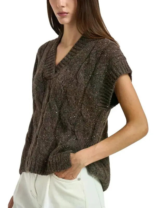 Peserico Sequin-embellished Cable-knit Vest - Brown